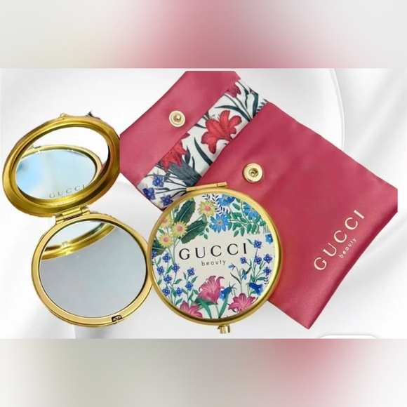 Gucci | Accessories | Gucci Pink And Gold Floral Mirror With Pouch Gwp ...